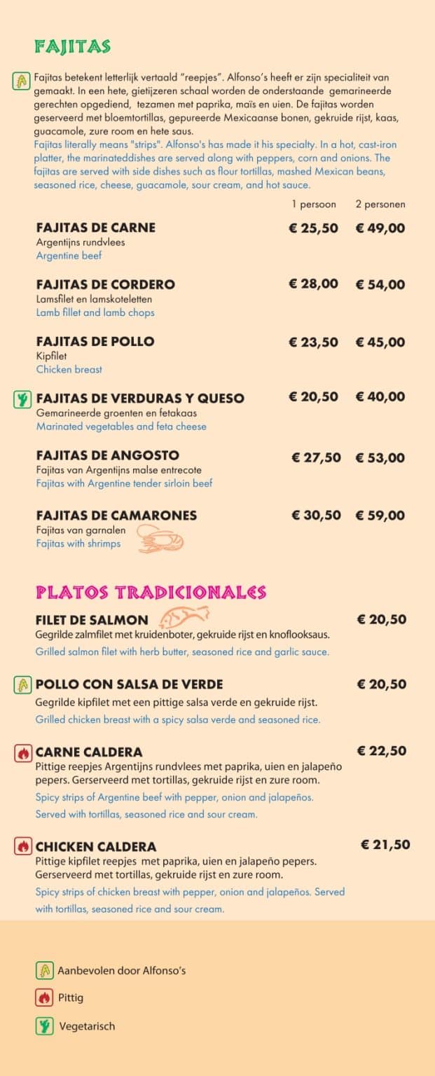 Menukaart – Alfonso's Mexicaans & Grill Restaurant